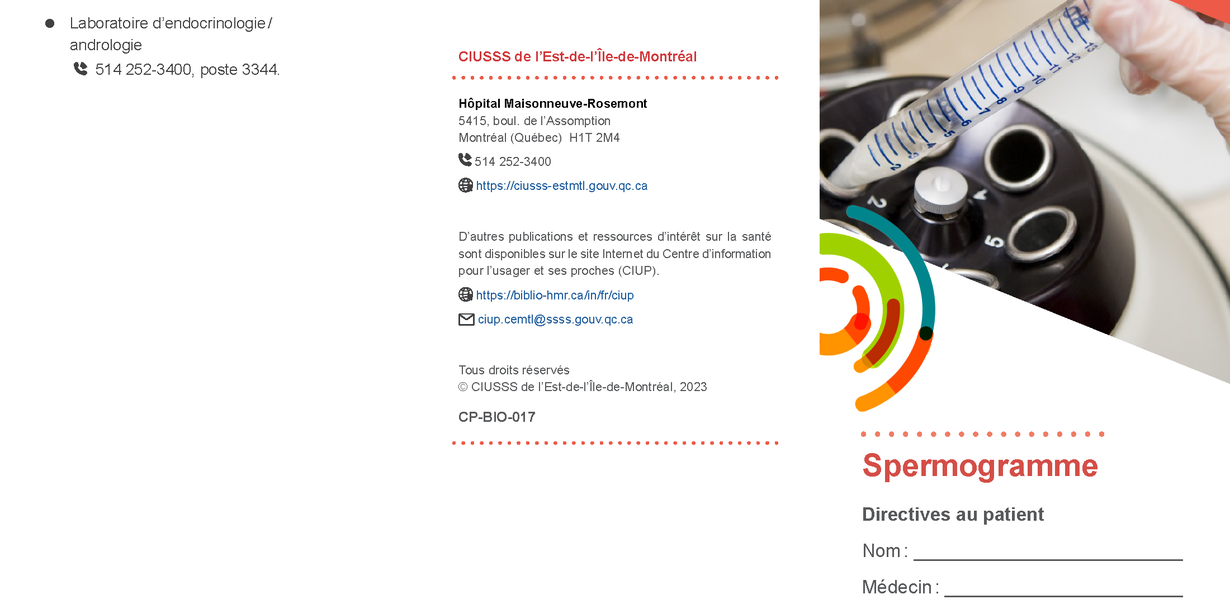 Spermogramme | Bibliothèque CIUSSS de l'Est-de-l'Île-de-Montréal